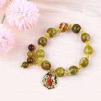 China Natural Yellow Dragon Blood Stone Beaded Bracelet 21cm Handmade Adjustable Gemstone Jewelry for sale