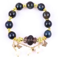 China Natural Ink Blue Tiger Eye Gemstone Beaded Bracelet 20cm Adjustable Handmade Jewelry for sale