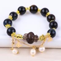 China Natural Ink Blue Tiger Eye Gemstone Beaded Bracelet 20cm Adjustable Handmade Jewelry for sale