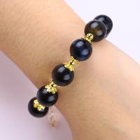 China Natural Ink Blue Tiger Eye Gemstone Beaded Bracelet 20cm Adjustable Handmade Jewelry for sale