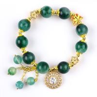 China Handmade Green Chalcedony Gemstone Bracelet 22cm Adjustable Charm Bracelet for Party Daily Wearing for sale