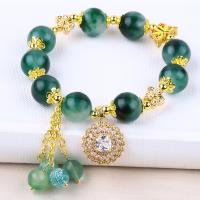 China Handmade Green Chalcedony Gemstone Bracelet 22cm Adjustable Charm Bracelet for Party Daily Wearing for sale