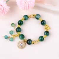 China Handmade Green Chalcedony Gemstone Bracelet 22cm Adjustable Charm Bracelet for Party Daily Wearing for sale