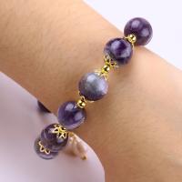 China Handmade Natural Amethyst Gemstone Beaded Bracelet 21cm Adjustable Pearl Charms Jewelry for sale