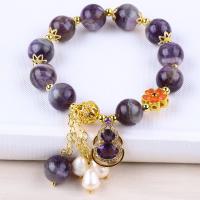 China Handmade Natural Amethyst Gemstone Beaded Bracelet 21cm Adjustable Pearl Charms Jewelry for sale