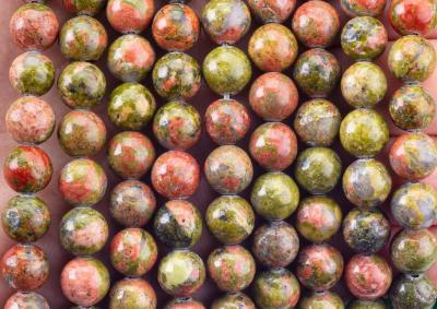 China Natural Unakite Round Beads 4-12mm Loose Gemstone Strands for DIY Jewelry Making and Custom Crafts for sale
