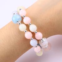 China Morganite Handmade DIY Double Layer Natural Crystal Multifacted Round Bead Bracelet For Gift for sale
