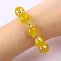 China 14mm Natural Yellow Chalcedony Yellow Jade Heart Carving Lucky Crystal Bead Bracelet Unisex for sale