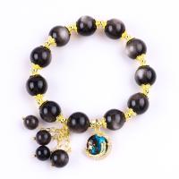 China 12mm Silver Obsidian Round Star Moon Charm Crystal Bead Bracelet Unisex for sale