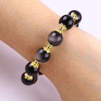 China 12mm Silver Obsidian Round Star Moon Charm Crystal Bead Bracelet Unisex for sale