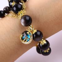 China 12mm Silver Obsidian Round Star Moon Charm Crystal Bead Bracelet Unisex for sale