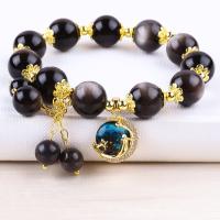 China 12mm Silver Obsidian Round Star Moon Charm Crystal Bead Bracelet Unisex for sale