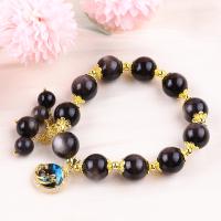 China 12mm Silver Obsidian Round Star Moon Charm Crystal Bead Bracelet Unisex for sale
