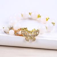 China Natural White Agate 14MM  Crystal Single Circle Hand String Butterfly Charm Bracelet For Gift for sale