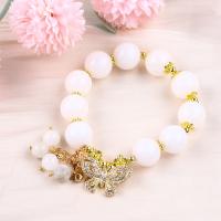China Natural White Agate 14MM  Crystal Single Circle Hand String Butterfly Charm Bracelet For Gift for sale