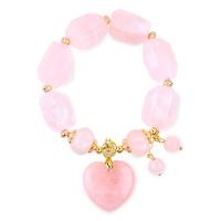 China 14mm Multifaceted Rose Quartz Crystal Bracelet with Heart Charm Pink Healing Jewelry for sale