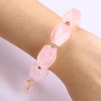 China 14mm Multifaceted Rose Quartz Crystal Bracelet with Heart Charm Pink Healing Jewelry for sale