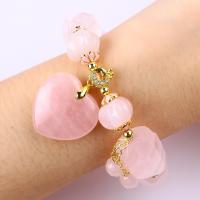 China 14mm Multifaceted Rose Quartz Crystal Bracelet with Heart Charm Pink Healing Jewelry for sale