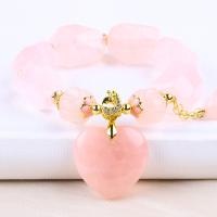 China 14mm Multifaceted Rose Quartz Crystal Bracelet with Heart Charm Pink Healing Jewelry for sale