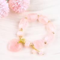 China 14mm Multifaceted Rose Quartz Crystal Bracelet with Heart Charm Pink Healing Jewelry for sale