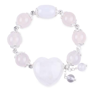 China White Agate Crystal Big Bead Bracelet 8mm Healing Energy Unisex Jewelry Daily Wear for sale
