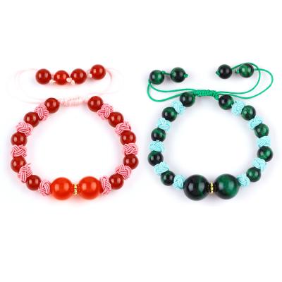 China 8mm Green Tiger Eye Red Chalcedony Adjustable Braided Rope Healing Bead Bracelet for sale