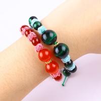 China 8mm Green Tiger Eye Red Chalcedony Adjustable Braided Rope Healing Bead Bracelet for sale