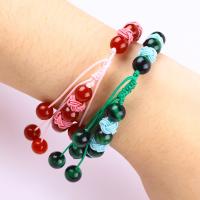 China 8mm Green Tiger Eye Red Chalcedony Adjustable Braided Rope Healing Bead Bracelet for sale