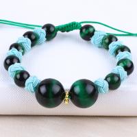 China 8mm Green Tiger Eye Red Chalcedony Adjustable Braided Rope Healing Bead Bracelet for sale
