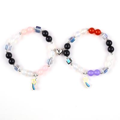 China 8mm Multi Color Natural Crystal Hearts Magnets Bracelet Unisex Healing Jewelry Gift for sale