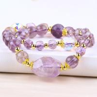 China Double Layer Purple Azeztulite 10mm 14mm Bead Bracelet - Natural Gemstone with Copper Gold Plating for sale