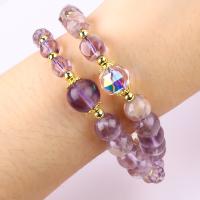 China Double Layer Purple Azeztulite 10mm 14mm Bead Bracelet - Natural Gemstone with Copper Gold Plating for sale