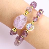 China Double Layer Purple Azeztulite 10mm 14mm Bead Bracelet - Natural Gemstone with Copper Gold Plating for sale
