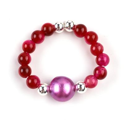 China 4mm Handmade Rose Red Tiger Eye Gemstone Ring Adjustable Elastic 7.3cm Party Jewelry for sale