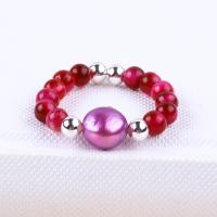 China 4mm Handmade Rose Red Tiger Eye Gemstone Ring Adjustable Elastic 7.3cm Party Jewelry for sale