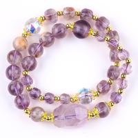 China Double Layer Purple Azeztulite 10mm 14mm Bead Bracelet - Natural Gemstone with Copper Gold Plating for sale