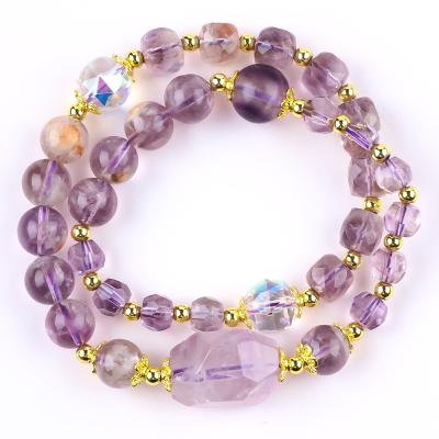 China Double Layer Purple Azeztulite 10mm 14mm Bead Bracelet - Natural Gemstone with Copper Gold Plating for sale