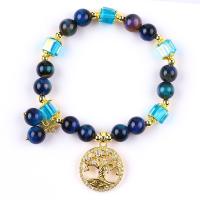 China Natural Rainbow Tiger Eye 8mm Bead Bracelet Tree of Life Copper Gold Plating Unisex Jewelry for sale
