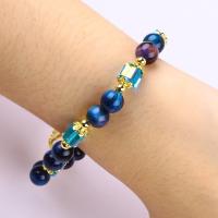China Natural Rainbow Tiger Eye 8mm Bead Bracelet Tree of Life Copper Gold Plating Unisex Jewelry for sale