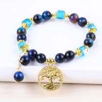 China Natural Rainbow Tiger Eye 8mm Bead Bracelet Tree of Life Copper Gold Plating Unisex Jewelry for sale