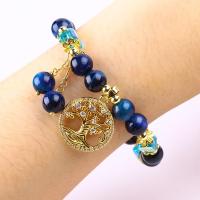 China Natural Rainbow Tiger Eye 8mm Bead Bracelet Tree of Life Copper Gold Plating Unisex Jewelry for sale