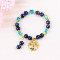 China Natural Rainbow Tiger Eye 8mm Bead Bracelet Tree of Life Copper Gold Plating Unisex Jewelry for sale