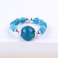 China 4mm Handmade Gemstone Beaded Ring Adjustable Blue Apatite Stone Ring For Party Daily Wearing for sale