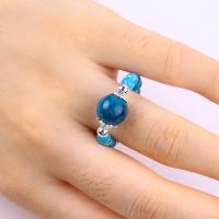 China 4mm Handmade Gemstone Beaded Ring Adjustable Blue Apatite Stone Ring For Party Daily Wearing for sale