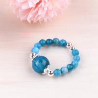 China 4mm Handmade Gemstone Beaded Ring Adjustable Blue Apatite Stone Ring For Party Daily Wearing for sale