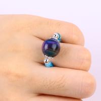 China 4mm Handmade Blue Apatite Gemstone Ring Adjustable Elastic with Tiger Eye Bead 7.6cm for sale