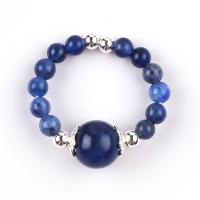 China Handmade Sodalite Gemstone Beaded Ring 8mm Adjustable Elastic Stone Ring for Party Daily Wearing for sale