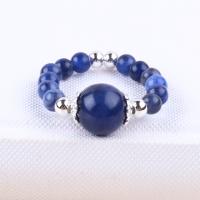 China Handmade Sodalite Gemstone Beaded Ring 8mm Adjustable Elastic Stone Ring for Party Daily Wearing for sale