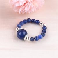 China Handmade Sodalite Gemstone Beaded Ring 8mm Adjustable Elastic Stone Ring for Party Daily Wearing for sale