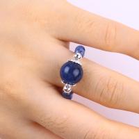 China Handmade Sodalite Gemstone Beaded Ring 8mm Adjustable Elastic Stone Ring for Party Daily Wearing for sale